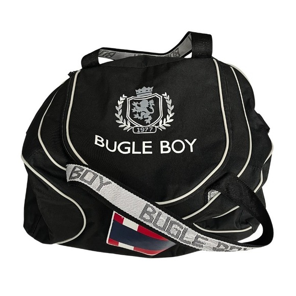 Bugle Boy | Bags | Vintage Bugle Boy Black Duffel Bag 977 Crest Logo ...